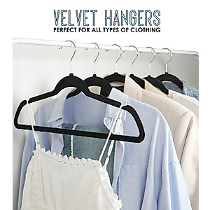 Velvet Hangers 26 Pack with Clips - Non Slip Black Felt Hangers - Space Saving Clothes Hangers for Coat, Shirt, Pants & Dress - Slim Heavy Duty Hangers for Clothing