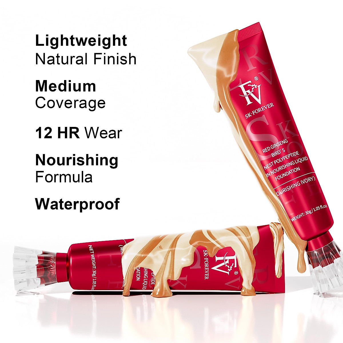 FV Waterproof Liquid Foundation, Dewy Finish Long Lasting Lightweight Medium Coverage Face Makeup for Normal & Dry Skin, Cruelty Free, Nourishing Toffee