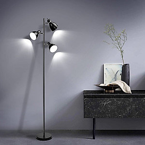JEUNEU Black Metal Tree Floor Lamp Modern Standing Tall Pole Lamp with 3 Adjustable Rotating Lights Floor Lamps for Living Room Bedroom Office