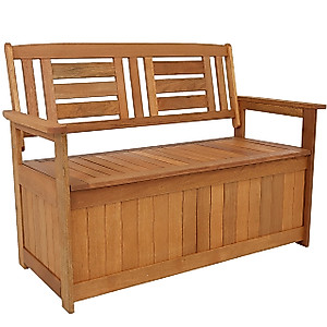 Sunnydaze 51-Inch Meranti Wood Outdoor Storage Bench with Teak Oil Finish