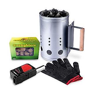 homenote Rapid Charcoal Chimney Starter Set Fireplace Accessories Lighter Cubes BBQ Heat Resistant Gloves Blower BBQ Tools