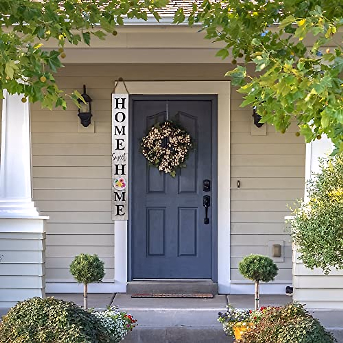 Farmhouse Welcome Sign For Seasonal Front Door Decoration - Double Sided 5 ft Tall Sign w/ 10 Elements Enhances Your Christmas Decor - Standing/Hanging Sign Adds The Perfect Touch To Your Porch