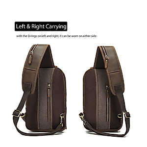 Lannsyne Small Vintage Leather Sling Bag For Men Crossbody Chest Daypack fits 10.5" iPad