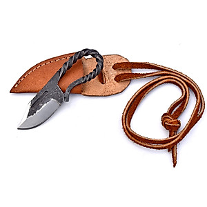 Silver Edge Knives Hand Forged Neck Knife with sheath, Celtic Pocket Knife Hand Made Vintage Forged Necklace Knife Antiquity Medieval Neck Knife fixed blade Pocket Knife