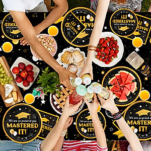 2024 Graduation Decorations Black and Gold Graduation Plates Class of 2024 Mastered It Disposable Paper Dinnerware Set for College High School Graduation Party Serve 30