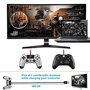 KOOWOD PS4 Controller Charger Charging Cable – 2 Pack 10FT Nylon Braided Micro USB 2.0 High Speed Data Sync Cord for Playstation 4, PS4 Slim/Pro, Xbox One S/X Controller, Android Phones (2 Pack)