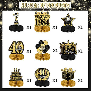 Refavor 9Pcs 40th Birthday Party Decorations - 40th Birthday Decorations for Men Women Black Gold Party Supplies Decorations Table Honeycomb Centerpieces Over the Hill Aged to Perfection Decor