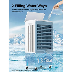 Uthfy Evaporative Air Cooler, 6000 CFM Swamp Cooler with 13.5 Gallon Water Reservoir, 120°Oscillation Portable Air Cooler with Remote Control, 12H Timer, 3 Wind Speeds for Outdoor Indoor Use