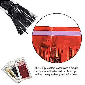 Mickey Birthday Party Supplies, Red Black Gold Fringe Curtains Photo Backdrop for Party Decorations (3 Pack)