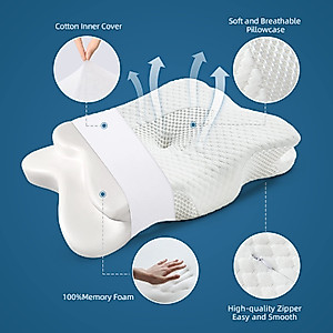 HATEY Neck Pillow for Pain Relief Sleeping, Hollow Design Cervical Memory Foam Pillows, Ergonomic Orthopedic Neck Support Contour Pillow for Side, Back and Stomach Sleepers