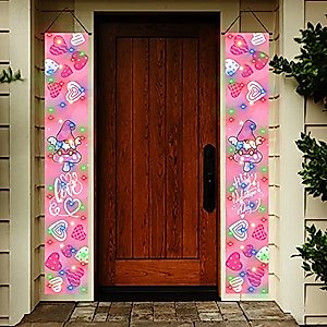 CCINEE Valentine's Day Decoration Porch Banners with Lights，Lighted Valentines Gnomes Door Porch Signs Banner Heart Hanging Banner Decoration for Yard Front Door Home Garage Wall Decor, 2Pack