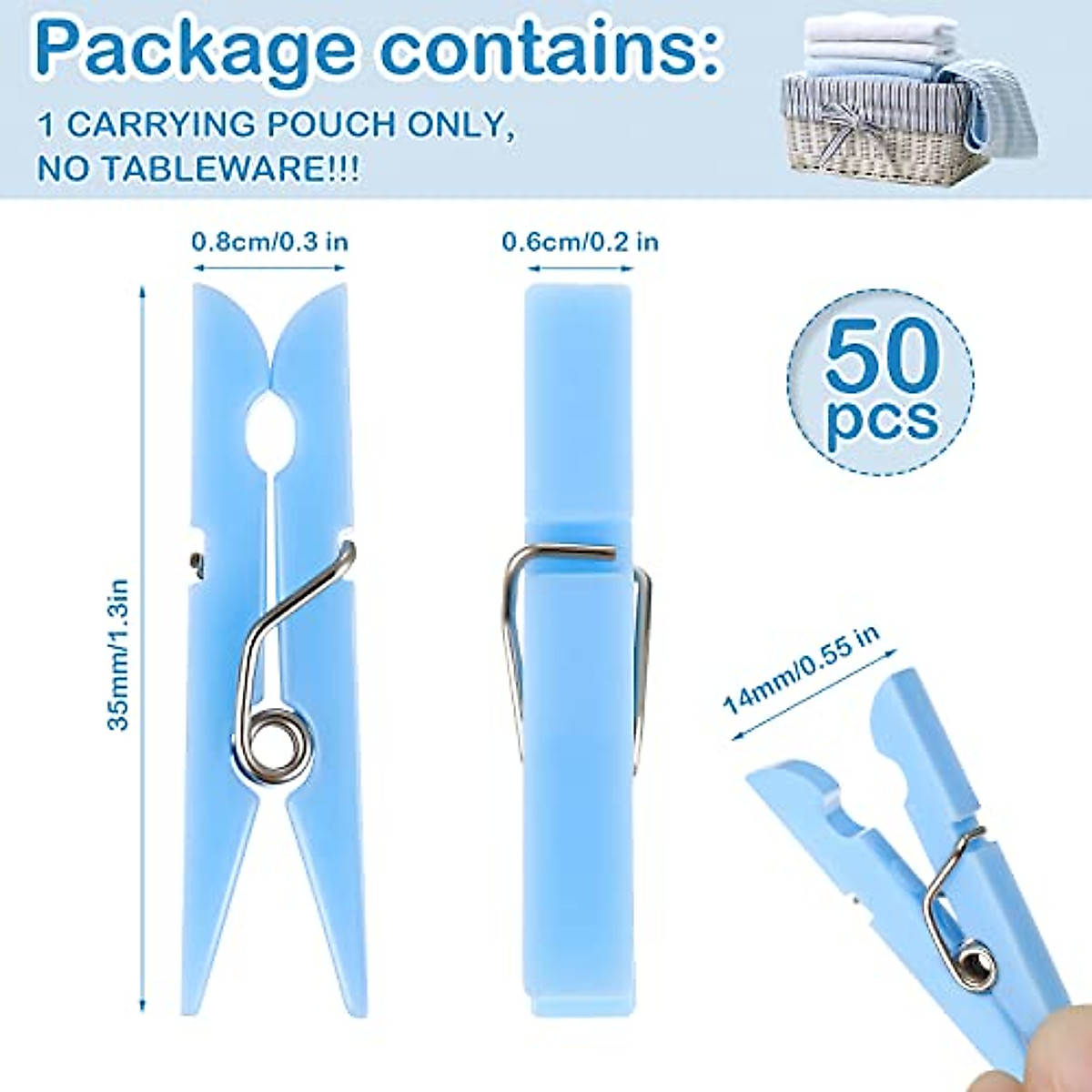 50 Pieces Clothes Pins for Baby Shower Pins Blue Clothes Pins Baby Shower Clothes Pins Blue Boy Party Game Plastic Small Pins Gender Reveal Decorations Favors 1.37 Inches