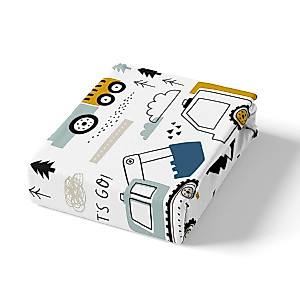 Cartoon Car Kids Fitted Sheet Construction Bed Sheet Set Decor Equipment Trucks Bedding Set Cartoon Car Excavator Tractor White Yellow Bed Cover Bedroom Quilt Cover 2Pcs Twin