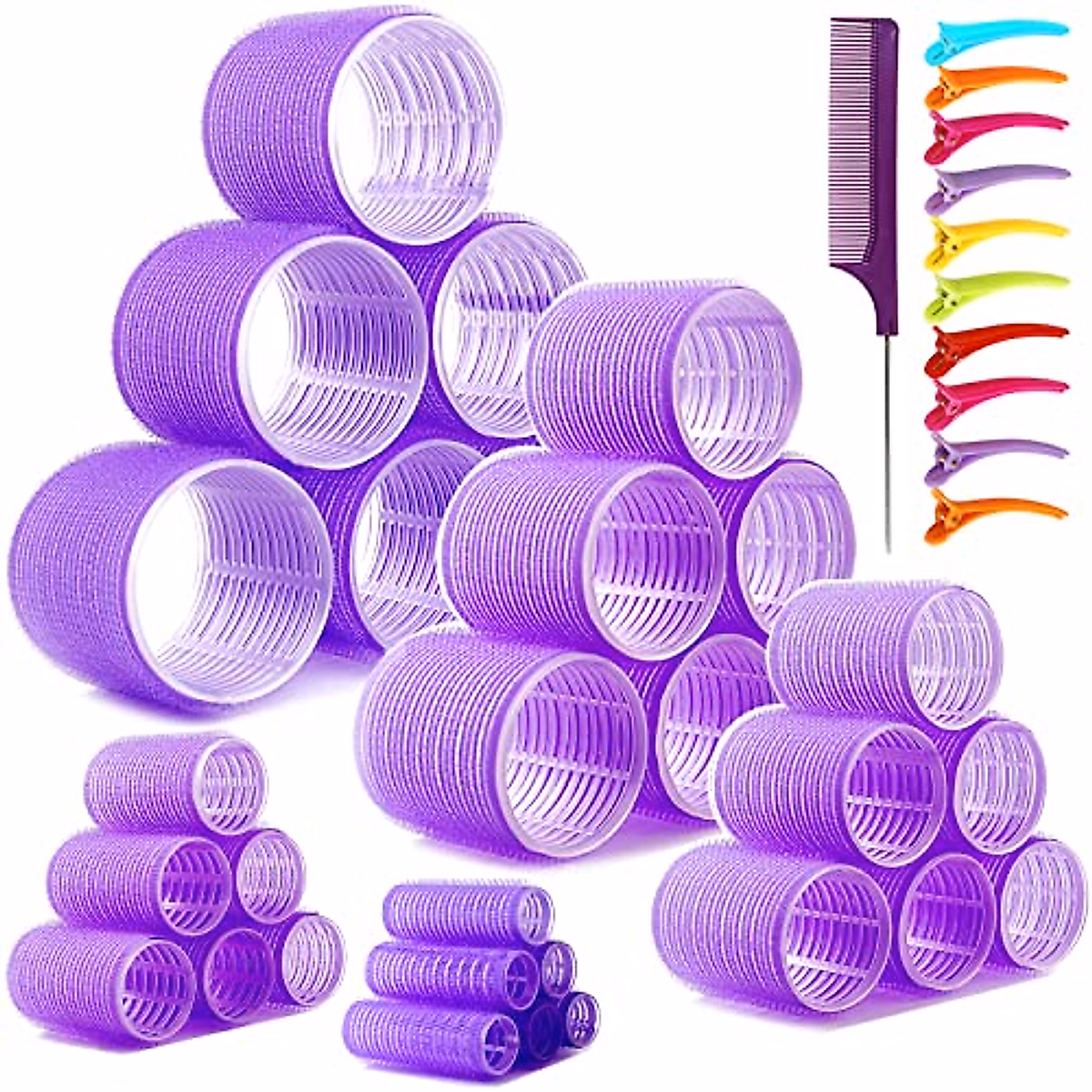 30 Pack Jumbo Hair Rollers Hair Curlers 2.5 inch Large Self Grip Hair Curlers for Long Hair, Big Hair Rollers for Long Hair No heat Curlers Hair Rollers with Clips & Comb (Purple)