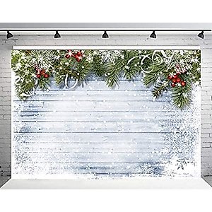 RUINI Winter Snowflake Wood Floor Christmas Pine Tree Backdrop Photography Christmas Photography Backdrop 7x5FT
