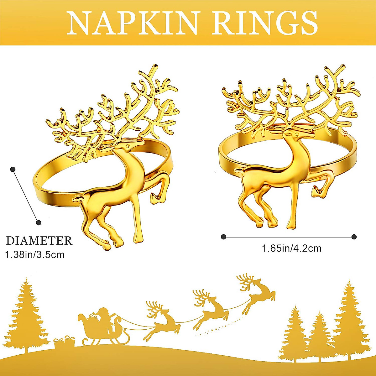WILLBOND Christmas Napkin Rings Holders Deer Napkin Rings for Christmas Dinners Parties, Wedding Adornment, Table Decor for Christmas and Home Kitchen Dining Table Linen Accessories (Gold, 12)