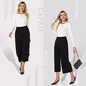 MISS MOLY Women's Wide Leg Pants Business Capris Crop Palazo Dress Pants Culotte Stretch Pull On Work Pants Black M