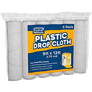 Painters Plastic Drop Cloth 6 Pack, 9x12 Feet, Plastic Tarp Dust Cover, Plastic Covers for Furniture, Plastic Drop Cloth for Painting, Painting Tarp
