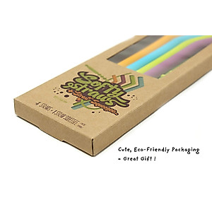 Softy Straws Premium Reusable Silicone Drinking Straws + Patented Straw Squeegee - 9” Long With Curved Bend for 20/30/32oz Tumblers - BPA Free (Non-Rubber), Flexible, Bendy, Safe for Kids / Toddlers