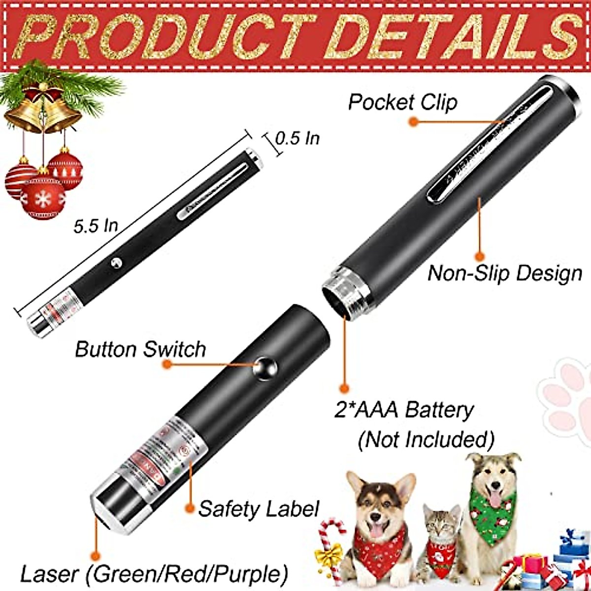 MEUSNO Laser Pointer, Laser Pointer Cat Toys for Indoor Cats, 3 Pack Laser Pointer Pen for Cats Dogs Pet Laser Toy Indoor Interactive Chase Cat Toy Lazer Pointer Pen Tease Cat Laser Light 9343