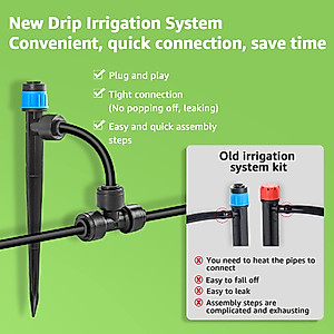 MIXC Easy-Connect Drip Irrigation Kit, 100FT Garden Micro Automatic Irrigation System Patio Misting Plant Watering System with 1/4" Blank Distribution Tubing Adjustable Nozzle Emitters Sprinkler