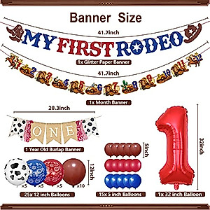 GOGOPARTY My First Rodeo Cowboy 1st Party Decorations - Western Cowboy Theme 1 Year Old Party Supplies, Cow One High Chair Banner, Photo Banner, Balloons, Cowboy Themed Birthday Sets