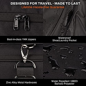 AGLAUS Tourenne 45L Travel Duffel Bag Foldable Weekender Sport Gym Duffle Carry On Luggage with shoe compartment wear/tear resistant water repellent 1680D Ballistic polyester - Black