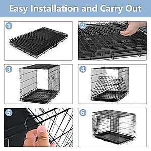 48 Inch Dog Crates for Large Dogs with PP Leak-Proof Dog Pan,XL Double Door Folding Metal Pet Crate with 3 pcs Slide Bolt Latch，Animal Cage Indoor Outdoor Dog Kennel