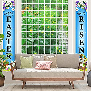 FARMNALL Easter He is Risen Porch Banner Bunny Egg Rabbit Party Front Door Sign Wall Hanging Spring Lily Cross Decorations and Supplies for Home Office Farmhouse Holiday Decor