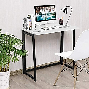 LUARANE Foldable Computer Desk, No Assembly Folding Desk, Study Laptop Writing Desk, Compact Reading Table for Small Space Bedroom Home Office (White)