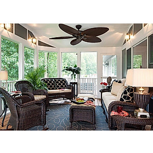 Honeywell Ceiling Fans Palm Island, 52 Inch Tropical Indoor Outdoor Ceiling Fan with No Light, Pull Chain, Three Mounting Options, 5 Palm Leaf Blades, Wet-Rated - 50207-01 (Bronze)