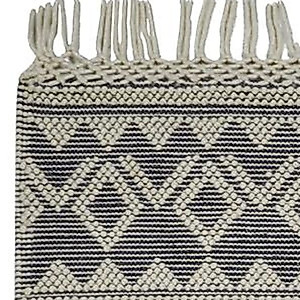 8' X 10' Gray and Ivory Wool Geometric Hand Woven Area Rug with Fringe
