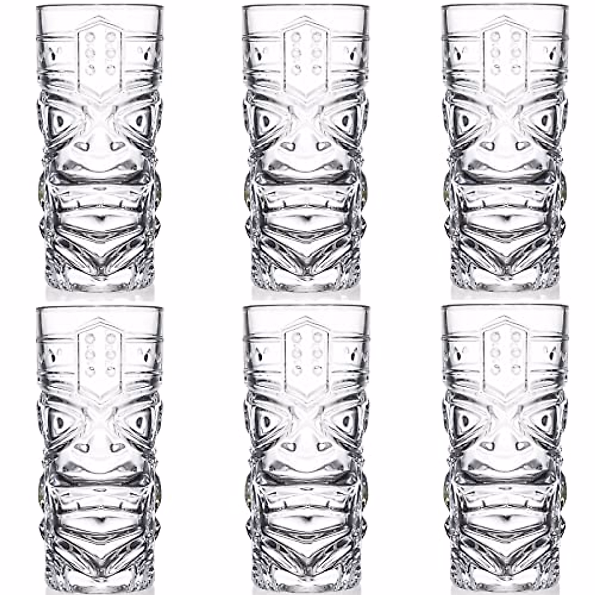 Cedilis 6 Pack 14oz Tiki Glasses Modern Bar Tiki Cup Tiki Mug, Perfect for Mai Tai, Exotic Zombie Cocktails, Tropical Island Drinks Tiki Bar Professional Hawaiian Party Barware