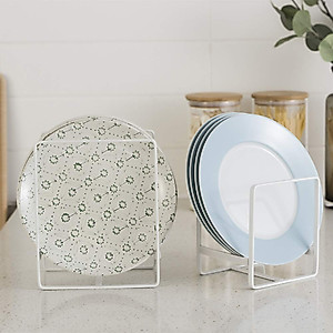 ORZ Plate Organizer for Cabinet, Set of 2 Plate Holders Metal Plate Storage Rack for Counter-top and Cupboard