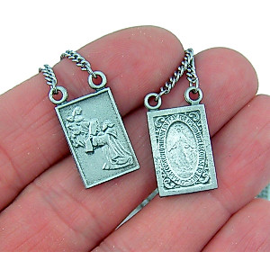 Devotional Scapulars Pewter Scapular Medals with Stainless Steel Rhodium Finished Chain, 18 Inch