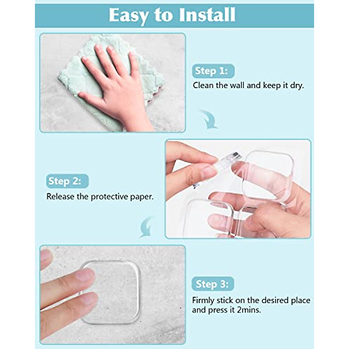 Door Stoppers Wall Protector, Etybetopstar1.57inch Reusable Door Bumper with Self Strong Adhesive, Quiet, Shock Absorbent Gel for Home, Office, Wall Protector from Door Knobs (Square, Clear)) (6PCS)