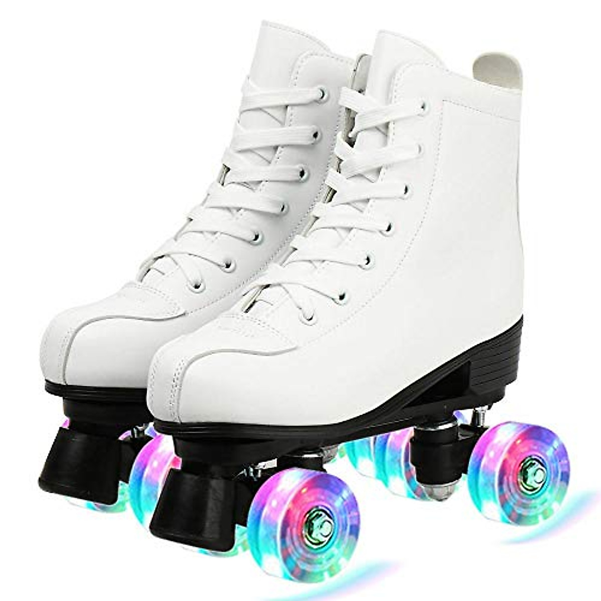 Women's Roller Skates, Leather Roller Skates High-top Roller Skates Four-Wheel Shiny Roller Skates for Kids and Adults