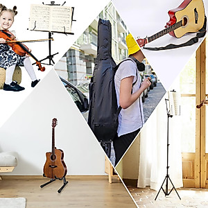 Sheet Music Stand with Guitar Stand, Guitar Gig Bag, Guitar Strap and Music Sheet Clip Holder, for Acoustic Classical Guitar, Bass(5pcs Kit)
