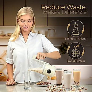 BEEZE Automatic Nut Milk Maker - 14oz Nut Milk Maker Machine - Almond Milk Maker - Milk Tea, Soy, Oat, Almond, Cashew, Coconut Milk, Glass Blender, Built In Strainer, Smart Touch, Recipe Book Included