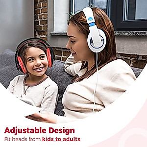 rockpapa Comfort Kids Headphones for School, Lightweight Childrens Boys Girls Teens Over-Ear Headphones Wired 3.5mm for CD DVD Player Tablet Phone Travel Black/Red