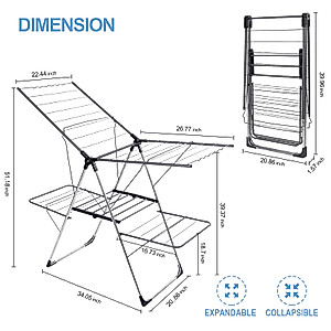 APEXCHASER Clothes Drying Rack, Foldable 2-Level Laundry Racks for Drying Clothes Rack, with Height-Adjustable Wings, Indoor/Outdoor Portable Dryer for Clothing and Towels