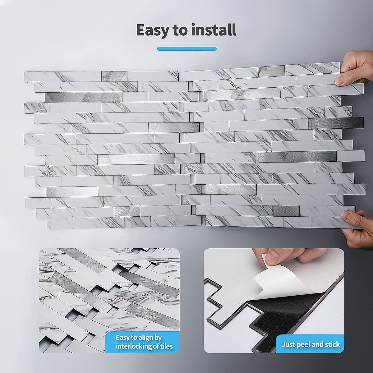 Art3d 10-Sheet Peel and Stick Backsplash Tile for Kitchen Bathroom Fireplace Laundry Room in White Marble Tone