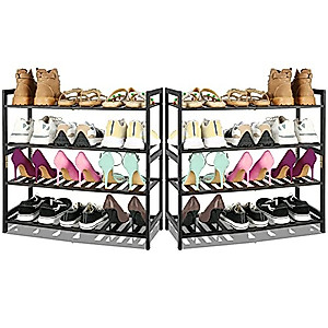 Shoe Rack, 4-Tier Wooden Shoe Rack for Entryway Closet, Stackable Free Standing Shoe Shelf for Slippers/Sneaker/Boots, Storage Organizer Shoe Stand for Hallway Bedroom Small Space (Wood)