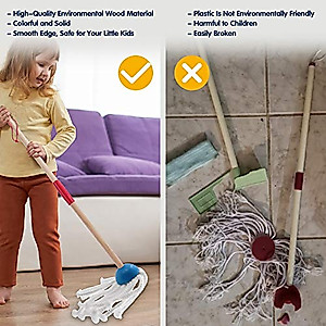AOKESI Wooden Detachable Kids Cleaning Toy Set - Broom, Mop, Duster, Dustpan, Brush, Rag and Hanging Stand Play, Multicolor Housekeeping Kit, STEM Really Clean Toys Gift for Girls & Boys