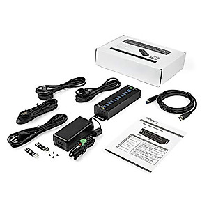 StarTech.com 10-Port USB 3.0 Hub with Power Adapter - Metal Industrial USB-A Hub with ESD & 350W Surge Protection - Din/Wall/Desk Mountable - High Speed USB 3.0 (5Gbps) - (5Gbps) Hub, TAA