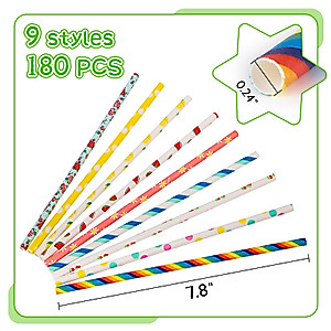 HAKACC 180PCS Paper Straws for Drinking, 9 Different Patterns Party Straws Disposable Drinking Straws for Birthday Wedding Holiday DIY Decorations