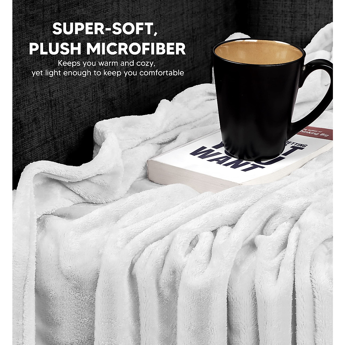 Utopia Bedding Fleece Blanket Throw XL Size White 300GSM Luxury Blanket for Couch Sofa Bed Anti-Static Fuzzy Soft Blanket Microfiber (70x50 Inches)