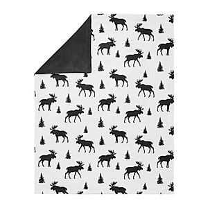 Sweet Jojo Designs Woodland Moose Rustic Patch Baby Boy Receiving Security Swaddle Blanket for Newborn or Toddler Nursery Car Seat Stroller Soft Minky - Black and White