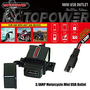 MOTOPOWER MP0609A 3.1Amp Motorcycle USB Port Kit SAE to USB Adapter On Motorcycle