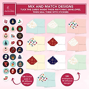 100 Pack Boxed Christmas Cards with Envelopes & Stickers, 100 Unique Designs with Printed Inside Christmas Cards Bulk, 6x4in Assorted Christmas Cards Boxed with Envelopes, Holiday Cards with Envelopes